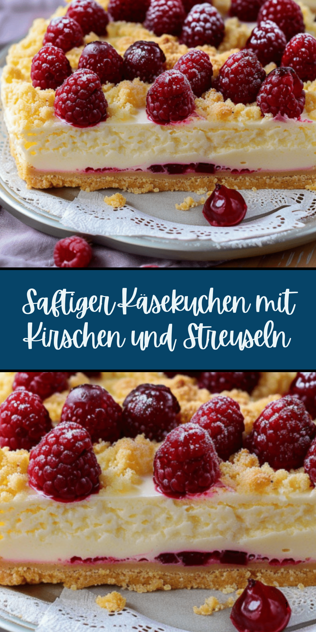 Saftiger Käsekuchen mit Kirschen und Streuseln | Oma Kochen